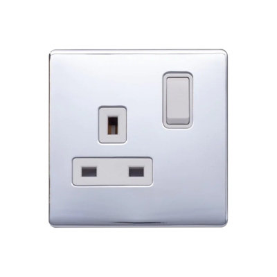 Polished Chrome Screwless Plate 13A 1 Gang Switched Plug Socket, Double ...