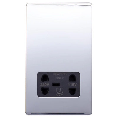 Polished Chrome Screwless Plate Shaver Socket 230/115V Plate - Black ...