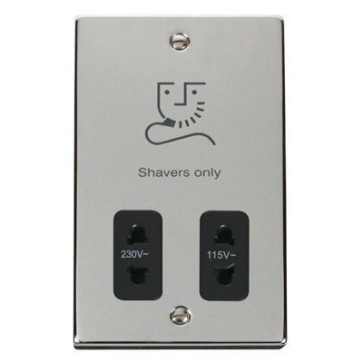 Polished Chrome Shaver Socket 115v/230v - Black Trim - SE Home | DIY at B&Q