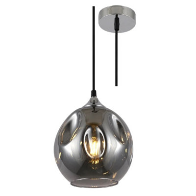 Polished Chrome & Smoked Glass Melt Shade Vintage Dome Pendant Ceiling ...