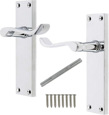 Polished Chrome Victorian Scroll Long Plate Lever Latch Door Handles 150mm