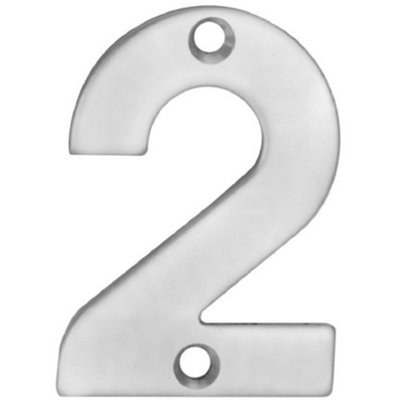 Polished Steel Door Number 2 - Small 50mm Height House Numeral Plaque Sign