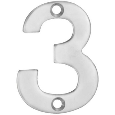 Polished Steel Door Number 3 - Small 50mm Height House Numeral Plaque Sign