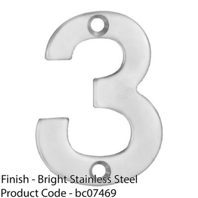 Polished Steel Door Number 3 - Small 50mm Height House Numeral Plaque ...