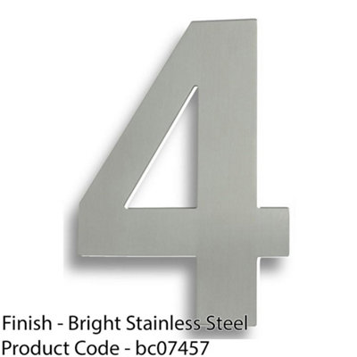Polished Steel Door Number 4 - Large 178mm Height House Numeral Plaque Sign