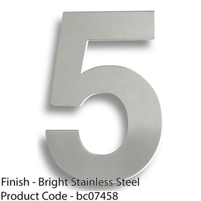 Polished Steel Door Number 5 - Large 178mm Height House Numeral Plaque ...