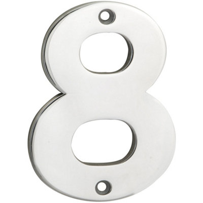 Polished Steel Door Number 8 - 100mm Height 5mm Depth House Numeral ...
