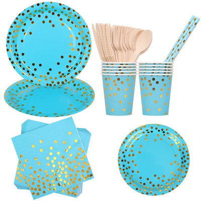 Polka Dot Party Tableware Disposable Dinnerware Set - Baby Blue