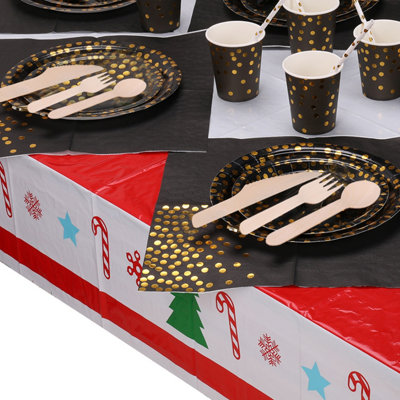 Polka Dot Party Tableware Disposable Dinnerware Set - Black