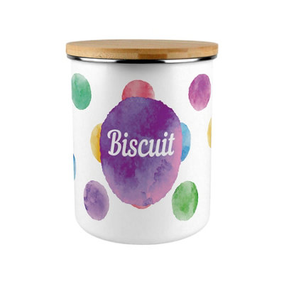 Polka Dots Biscuit Canister - Multicoloured Spotty Large Enamel Kitchen ...