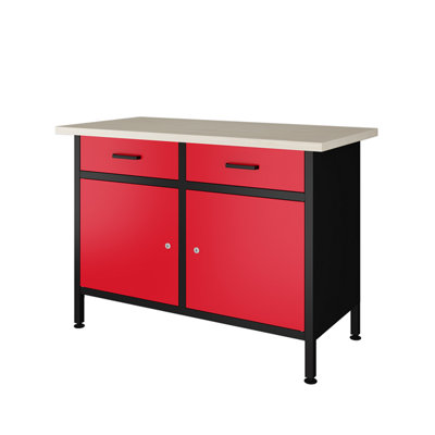 POLLOR 120L x 60W x 85H cm Steel Workbench Storage Cabinet Tool Drawers ...
