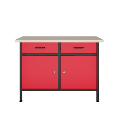 POLLOR 120L x 60W x 85H cm Steel Workbench Storage Cabinet Tool Drawers ...