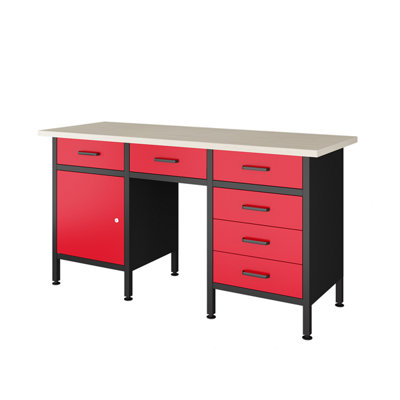 POLLOR 160 cm Steel Workbench Storage Desk Tool With 6 Drawers Garage ...