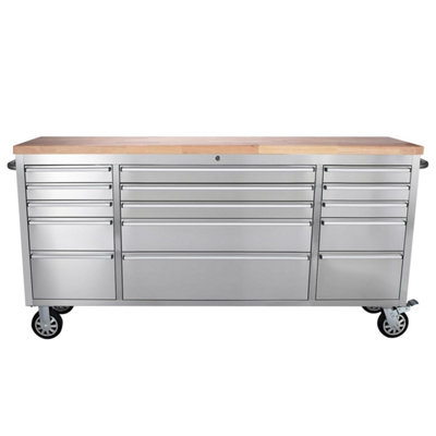 POLLOR 72" Inch Tool Box Chest Garage Stainless Steel Work Bench 15 ...