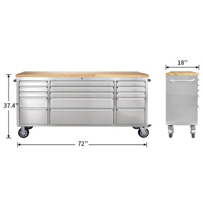 POLLOR 72" Inch Tool Box Chest Garage Stainless Steel Work Bench 15 Drawer Roller Cabinet