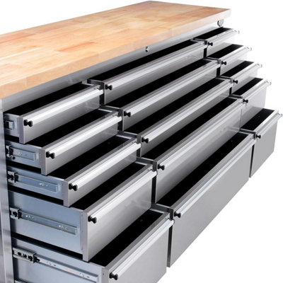 POLLOR 72" Inch Tool Box Chest Garage Stainless Steel Work Bench 15 Drawer Roller Cabinet