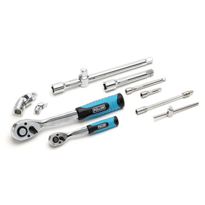 POLLOR 94 Pcs 1/2" & 1/4" Socket Set Ratchet Driver Case Tool Kit Torx Screwdriver 72 Teeth