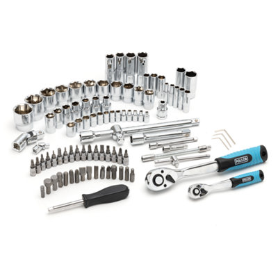 POLLOR 94 Pcs 1/2" & 1/4" Socket Set Ratchet Driver Case Tool Kit Torx Screwdriver 72 Teeth
