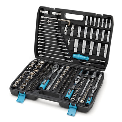 POLLOR Professional 216 Piece Socket Set 1/2" 3/8" 1/4" With Spanners ...