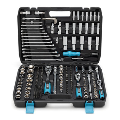 POLLOR Professional 216 Piece Socket Set 1/2" 3/8" 1/4" With Spanners Large Tool Ratchet Wrench ...