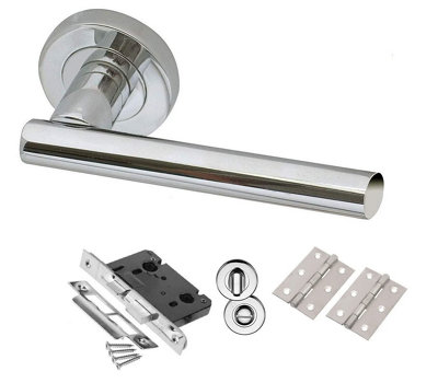 Polsished Chrome T-Bar Door Handle on Rose Bathroom Toilet Loo Set or Key Lock Set and Hinges ...
