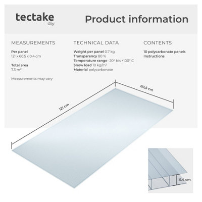 Polycarbonate Panels - dual-walled, cuttable, insulating - 121 x 60.5 x ...