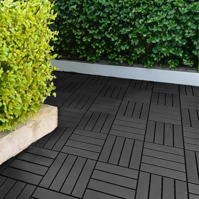 Polydeck (Pack of 12) Woodgrain-Effect 30x30cm Decking Tiles in Black