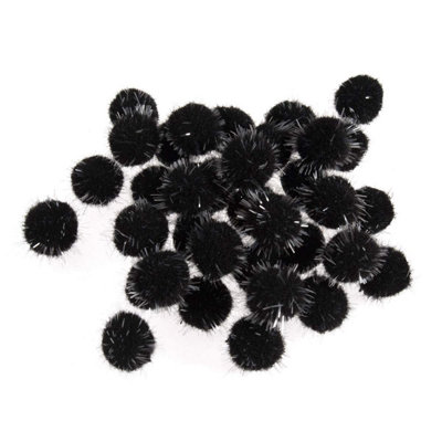 Pom Poms: 1.3cm: Metallic Black and Silver: Pack of 100