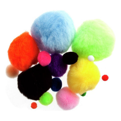 Pom Poms: Assorted Colours and Sizes: Bright: Pack of 100