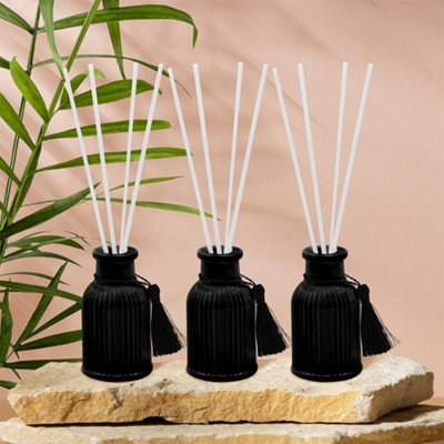 Pomegranate Noir Vintage Ribbed Glass Reed Diffusers Set of 3 Gift Set ...