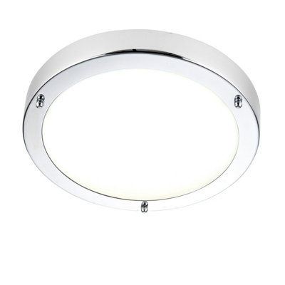 Pontus LED Bathroom Flush Ceiling Light Chrome, Frosted Glass IP44 ...