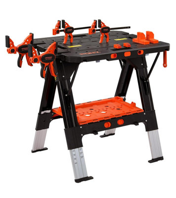Pony 2-in-1 Folding Workbench, 227 kg Work Bench & 454 kg Saw Horse, 6 ...