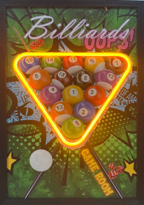 Pool Balls Triangle Neon LED Wall Art 40 x 60 cm