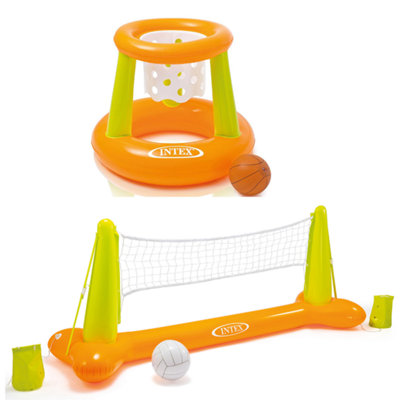 Pool Volleyball Game Set & Floating Hoop Game -Water Sports Fun for All ...