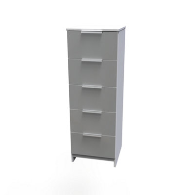 Poole 5 Drawer Tallboy in Uniform Grey & White (Ready Assembled)