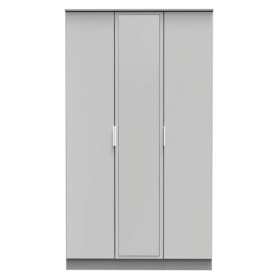 Poole Triple Mirror Wardrobe in Uniform Grey Gloss & Dusk Grey (Ready ...