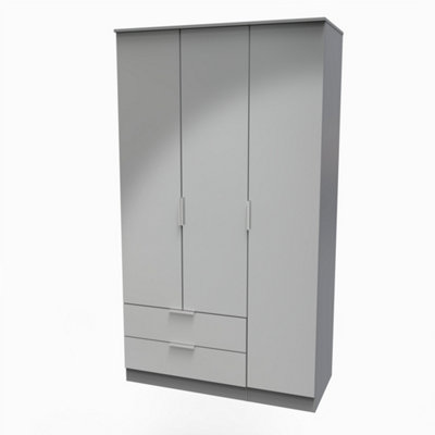 Poole Triple Wardrobe with 2 Drawers in Uniform Grey & Dusk Grey (Ready ...