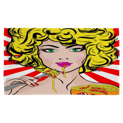Pop Art Young woman Eating Spaghetti (Kitchen Towel) / Default Title ...