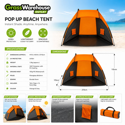 Pop Up Beach Tent UV50+ Sun Shelter Portable Waterproof Shade Camping Tent