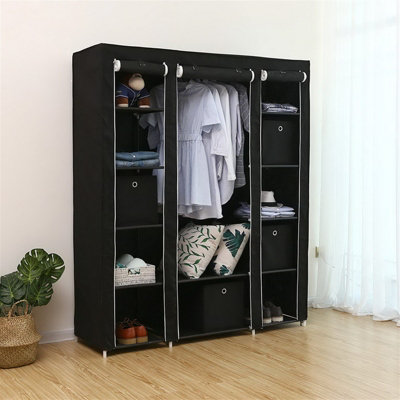 Pop Up Fabric Wardrobe 12 compartment - Black