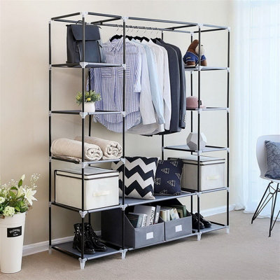 Pop Up Fabric Wardrobe 12 compartment - Black