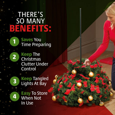 Pop Up Pre Lit Artificial Christmas Tree with Red Bows, Gold Baubles ...