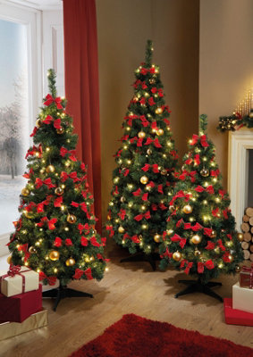 Pop Up Pre Lit Artificial Christmas Tree with Red Bows, Gold Baubles ...