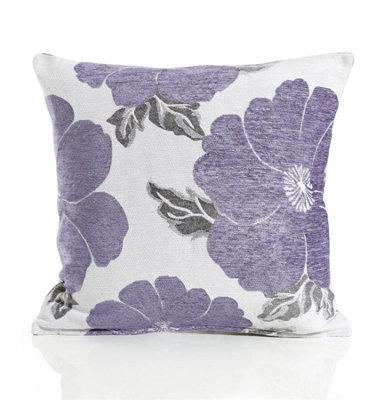 Poppy Luxury Floral Chenille Cushion Purple/Grey
