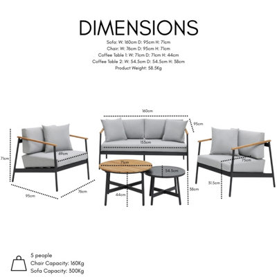 Porta Grey Aluminium Garden Conversation Set with Grey Cushions