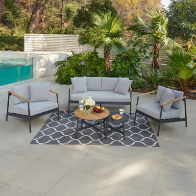 Porta Grey Aluminium Garden Conversation Set with Grey Cushions