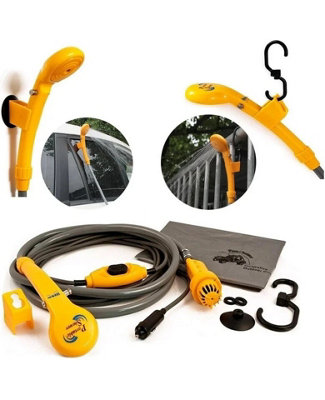 Portable 12V Camping Shower Kit with Folding Bucket Car Socket Power
