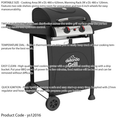 Portable 2 Burner Gas BBQ Grill with Easy Clean Bucket for Outdoor Cooking