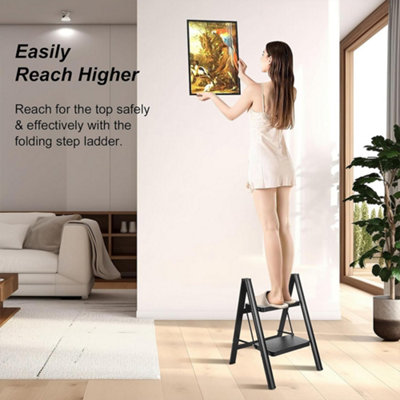 Portable 2 Step Ladder Lightweight Folding Step Stool w/Anti Slip Tread