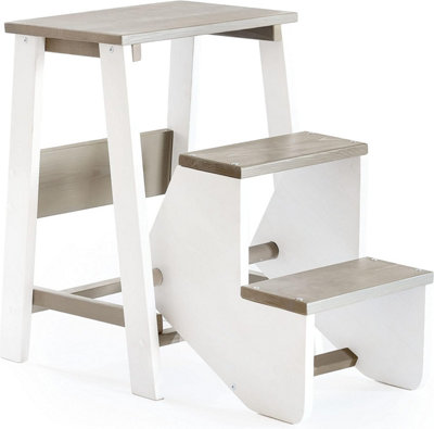 Portable 3 Step Grey Folding Stool 60cm High Wooden Step ladder 3 in 1 Wood Step